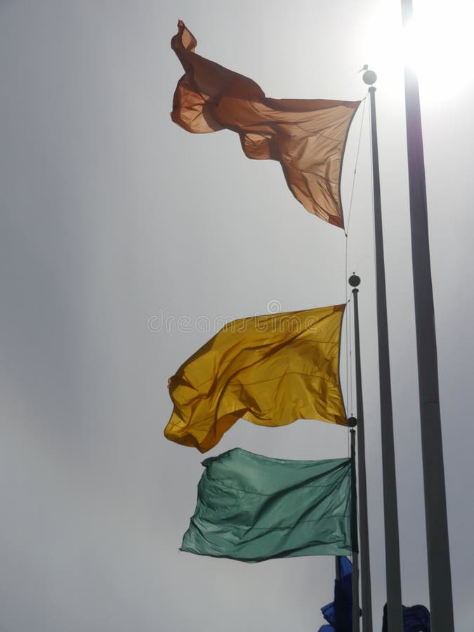 Flags of Different Colors on Flagpoles Stock Photo - Image of decorated ...