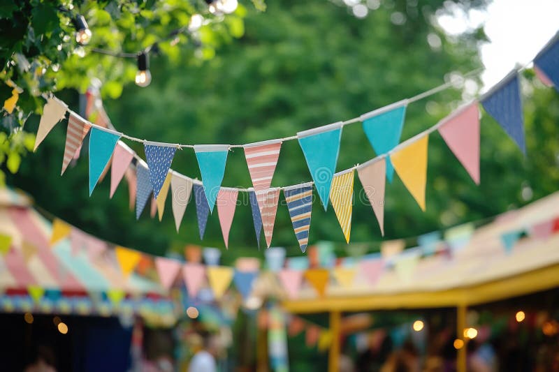 Flags of Different Colors and Shapes Hang from the Branches of a Tree ...
