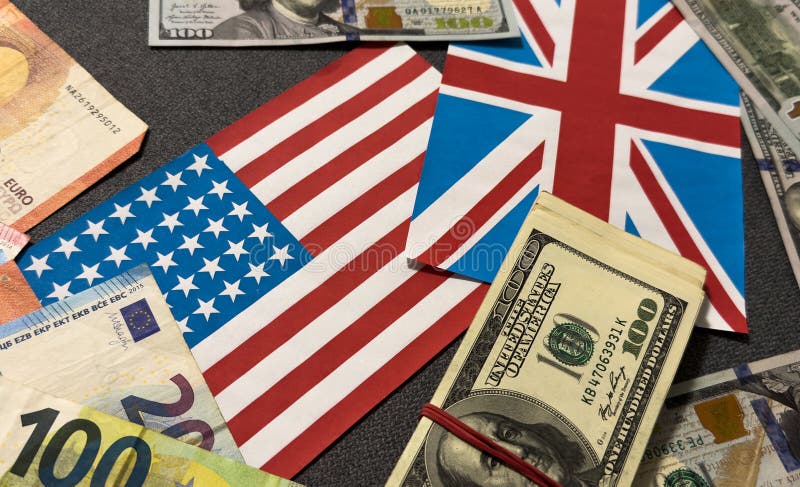 Flags Different Countries American Dollar Bills Background Stock Photos ...