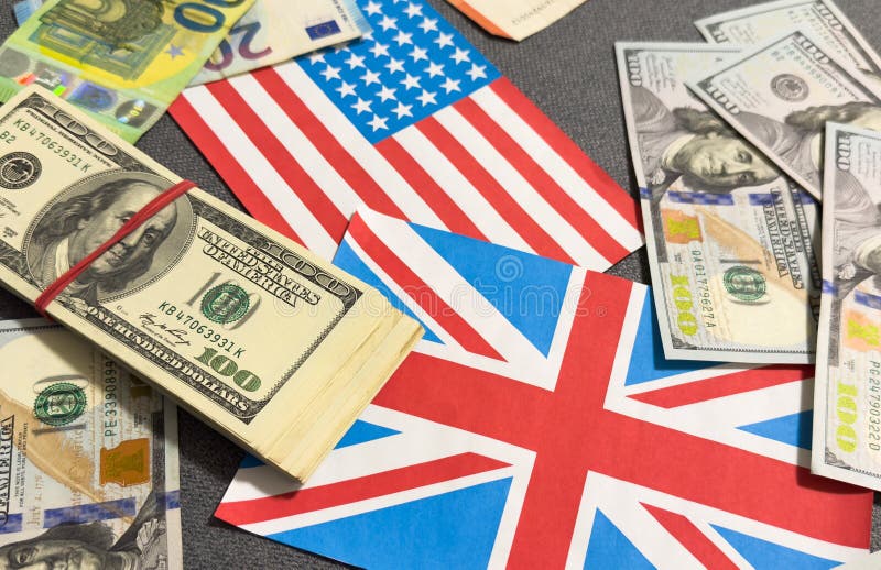 Flags of Different Countries with American Dollar Bills Background ...