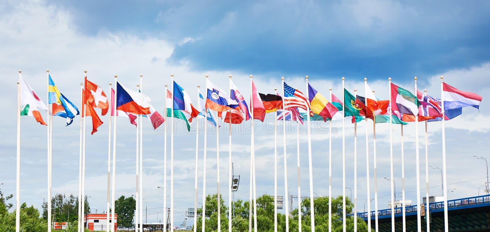 Businessman Traveling with Trolley International Flags Trip Concept ...