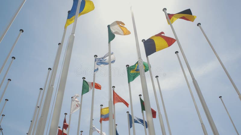 Flags of Different Countries Fluttering in the Wind at the Background ...