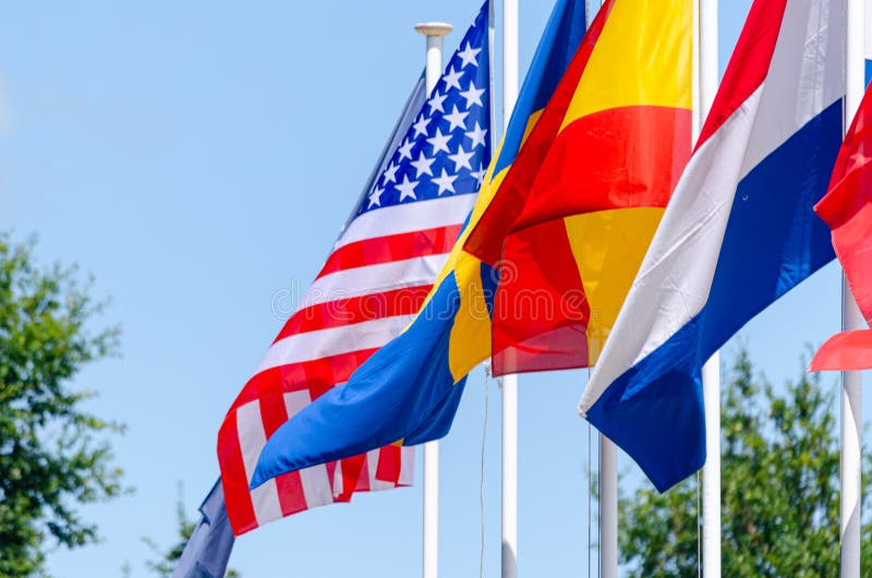 Flags of Different Countries Fluttering in the Wind Stock Image - Image ...
