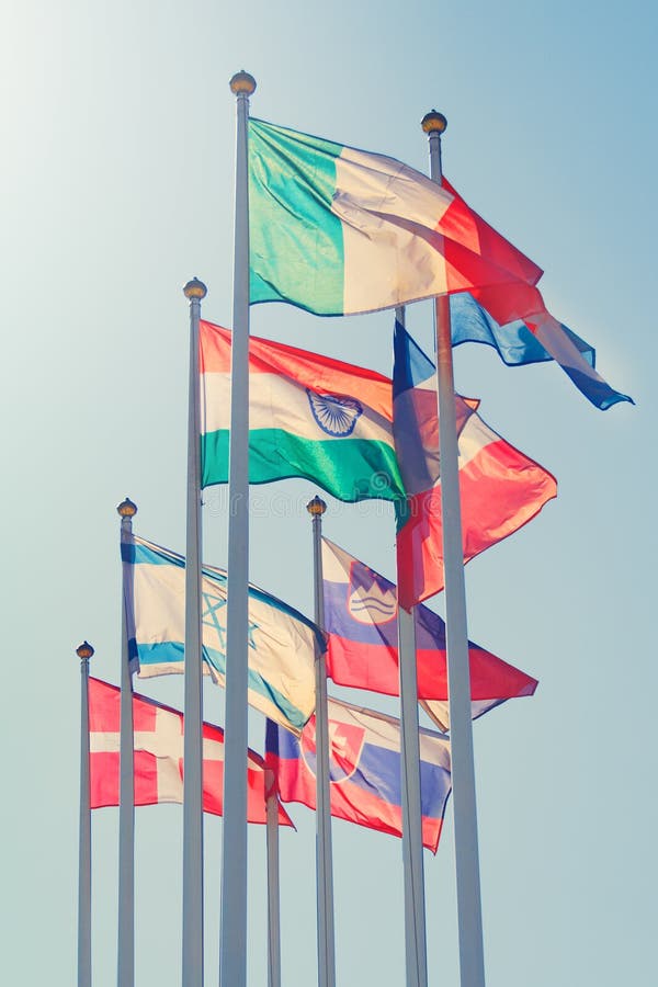 Flags of Different Countries Flutters in the Wind Stock Image - Image ...