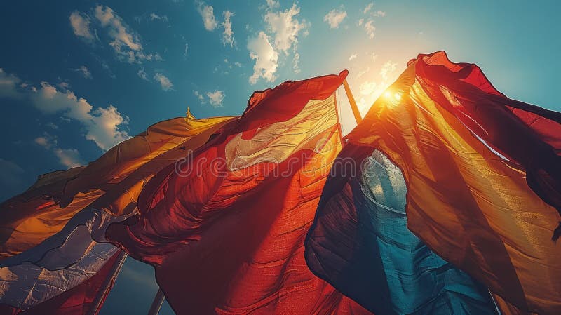 Flags of Different Countries Flying in the Wind Stock Photo - Image of ...