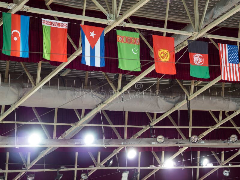 Flags of Different Countries Hang Over the Arena Stock Image - Image of ...
