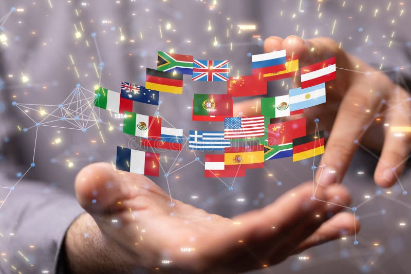 Flags of Different Countries Hovering Above the Hand. Stock ...