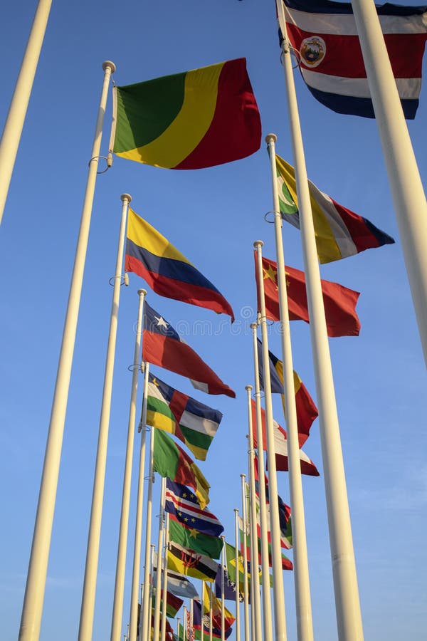 Flags of Different Countries in a Row in Front of the Entrance of ...
