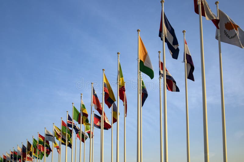 Flags of Different Countries in a Row in Front of the Entrance of ...