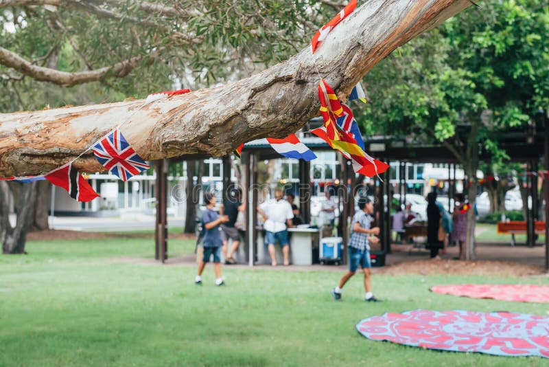 Flags of Different Countries in the Tree. Multicultural Network ...