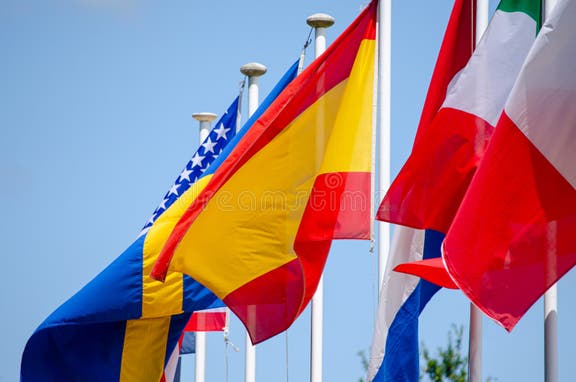 Flags of Different Countries Waving in the Wind Stock Image - Image of ...