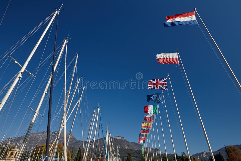 Flags of Different Countries of the World Hang in a Row Stock Image ...