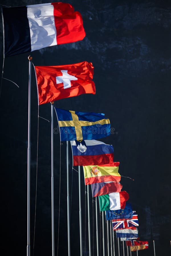 Flags of Different Countries of the World Hang in a Row Stock Image ...