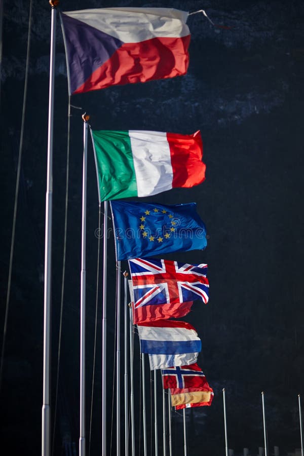 Flags of Different Countries of the World Hang in a Row Stock Image ...