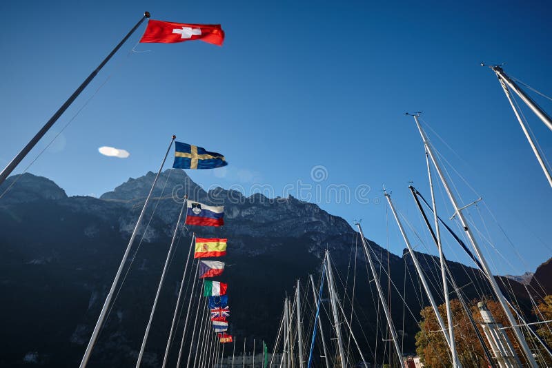 Flags of Different Countries of the World Hang in a Row Stock Photo ...
