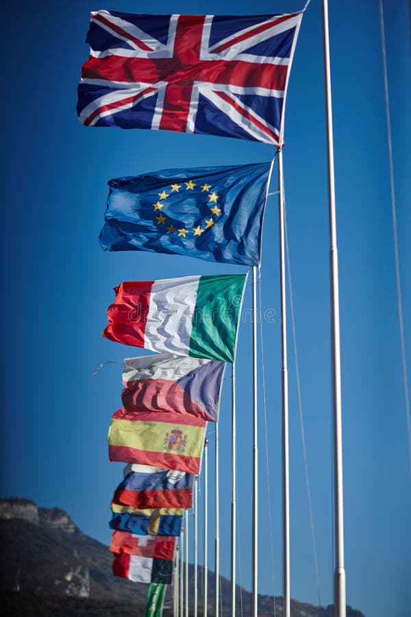 Flags of Different Countries of the World Hang in a Row Stock Photo ...