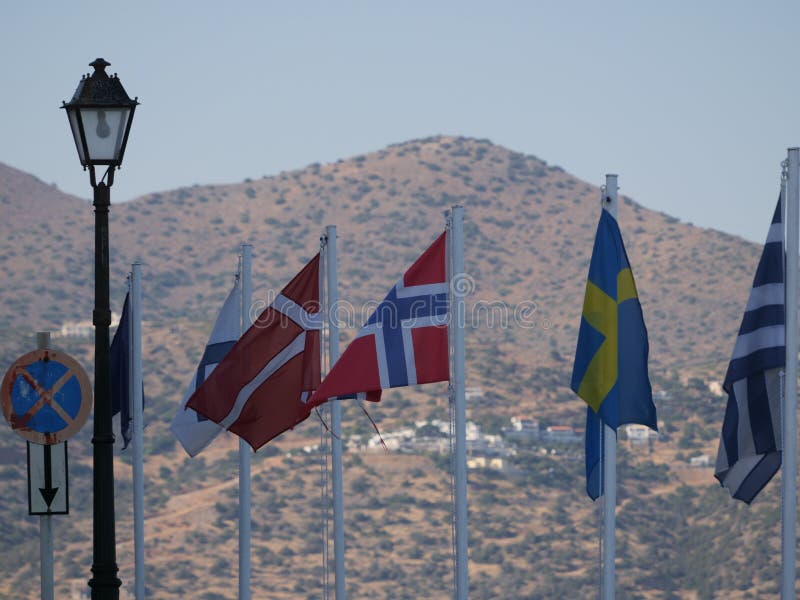 Flags of Different Nations in Crete, Greece Stock Image - Image of ...