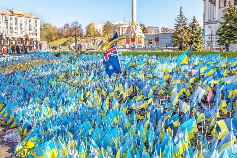 Flags are Displayed at the Lawn of National Memory in Kyiv Editorial ...