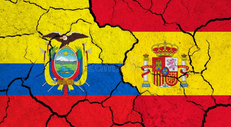 Flags of Ecuador and Spain on Cracked Surface Stock Illustration ...