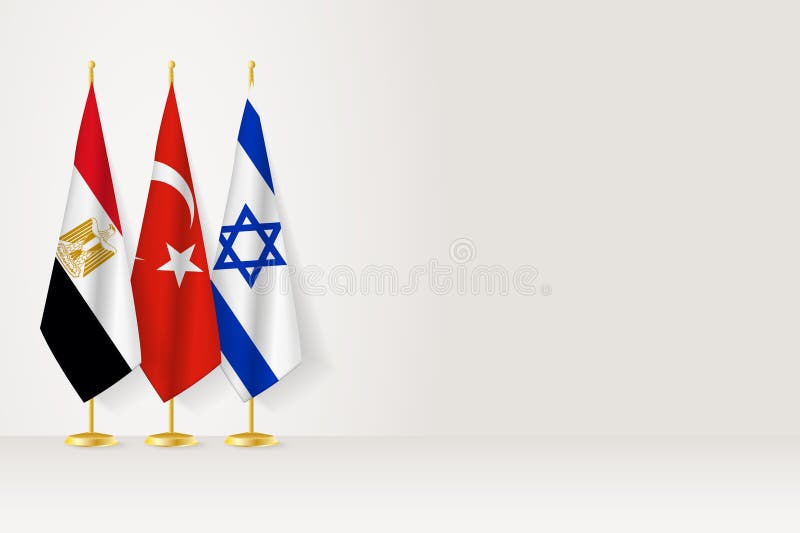 Flags of Egypt, Turkey and Israel Stand in Row on Indoor Flagpole Stock ...