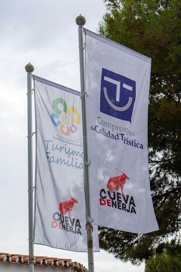 Flags on Entrance into the Famous Nerja Caves in Nerja, Spain on ...