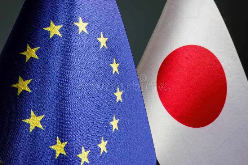 The Flags of the EU and Japan are Side by Side As a Concept of Trade ...