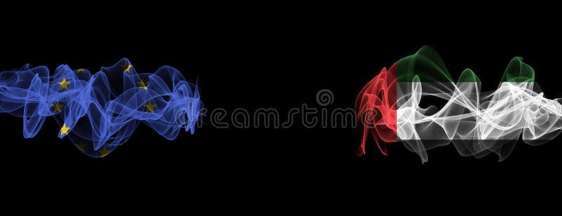 Flags of EU and UAE on Black Background, EU Vs United Arab Emirates ...