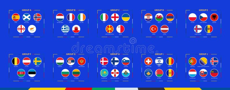 Flags of European Football Tournament 2024 Qualifying Sorted by Group ...