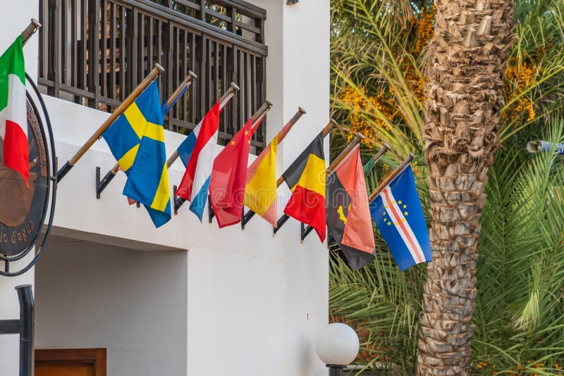 Flags of the Europeans Countries in Front of a Hotel Building in Cape ...