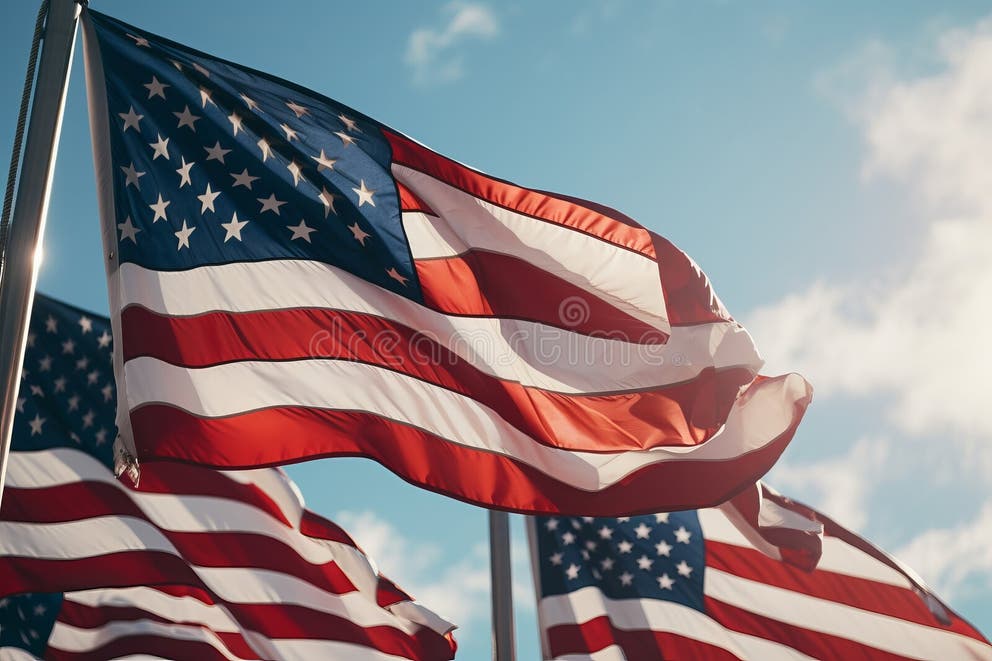 Flags Fluttering in the Wind Stock Illustration - Illustration of july ...