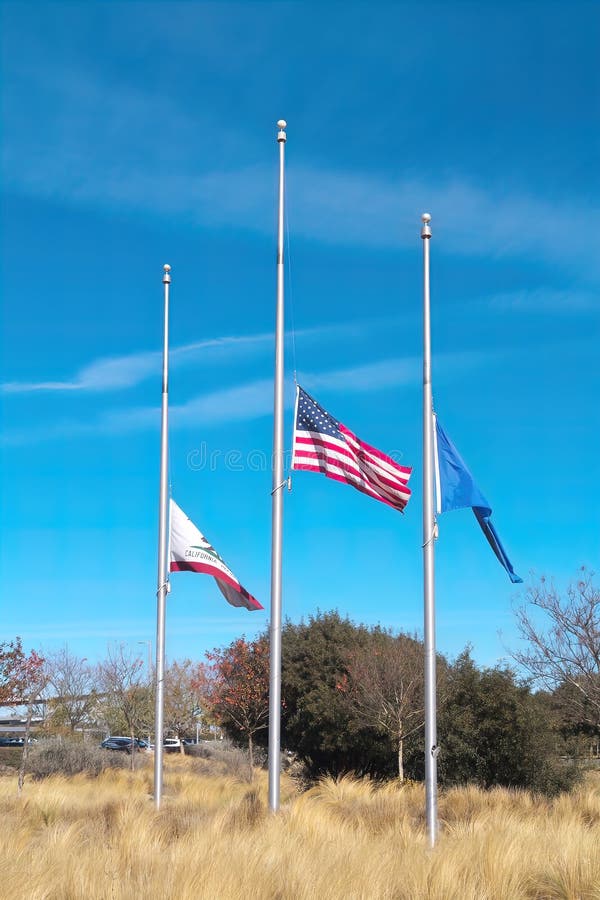 Flags Flying at Half Staff in Memoriam Stock Image - Image of country ...