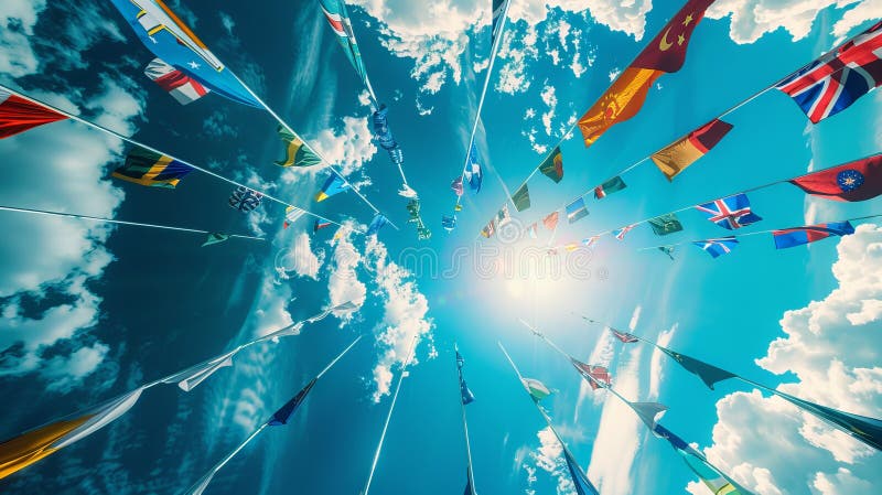 Flags flying in the sky stock photo. Image of flags - 315071842