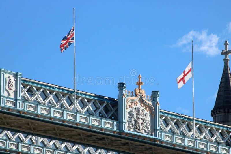 Flags Flying on Top of Tower Bridge, London Stock Image - Image of ...