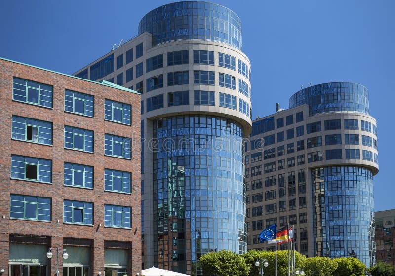 Flags in Front of Office Buildings in Berlin Stock Image - Image of ...