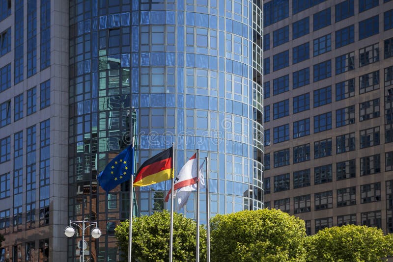 Flags in Front of Office Buildings in Berlin Stock Image - Image of ...