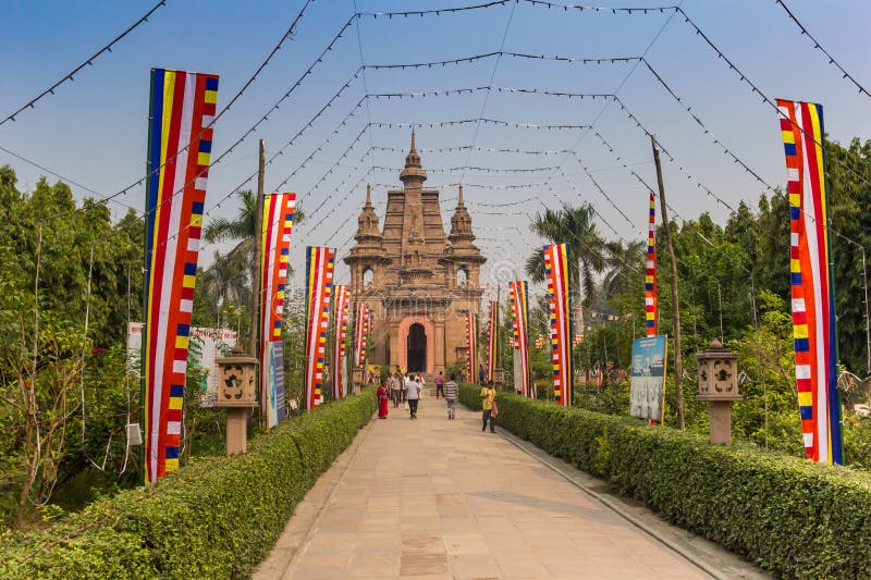 Flags in Front of the Temple in Sarnath Editorial Photo - Image of ...