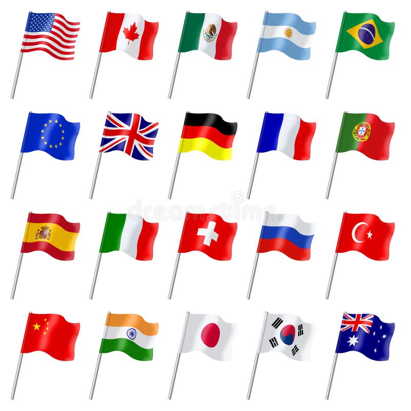 Flags of G20 Countries Isolated on White Background Stock Illustration ...