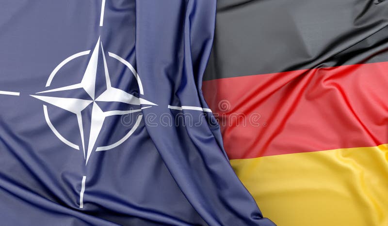 German and NATO Flags Waving Together in the Wind. 3D Rendering Stock ...
