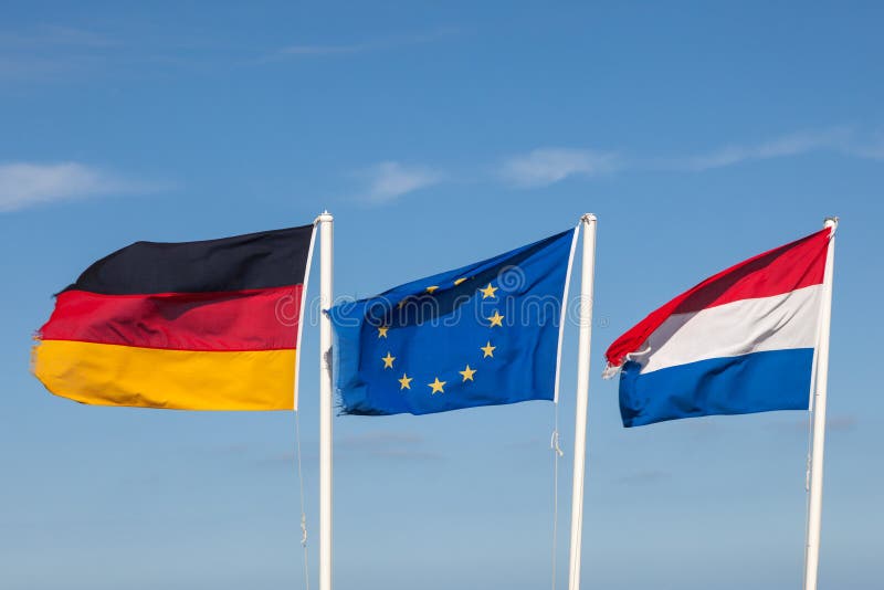 Dutch Flag, European Union Flag And German Flag Stock Photo - Image of ...
