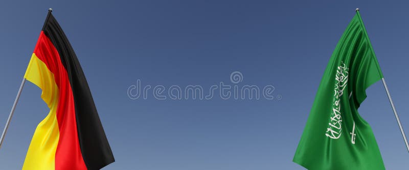 Flags of Germany and Saudi Arabia on Flagpoles on Sides on a Blue ...