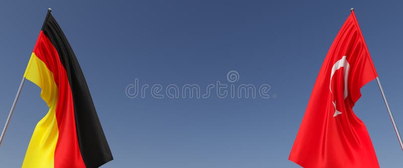 Flags of Germany and Turkey on Flagpoles on Side. Flags on a Blue ...