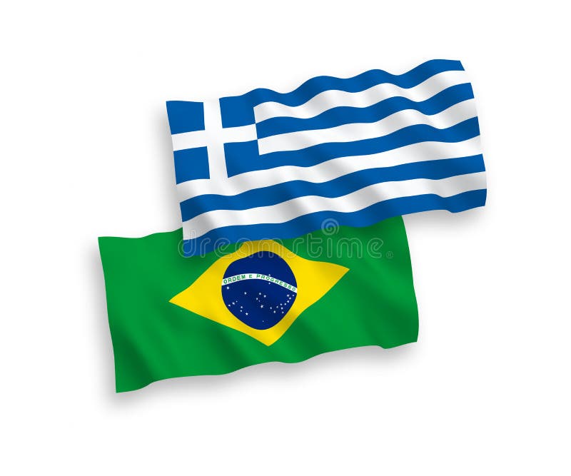 Greece and Brazil Flags Crossed and Waving Flat Style. Official ...