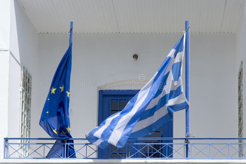 Flags of Greece and European Union Stock Photo - Image of flag ...