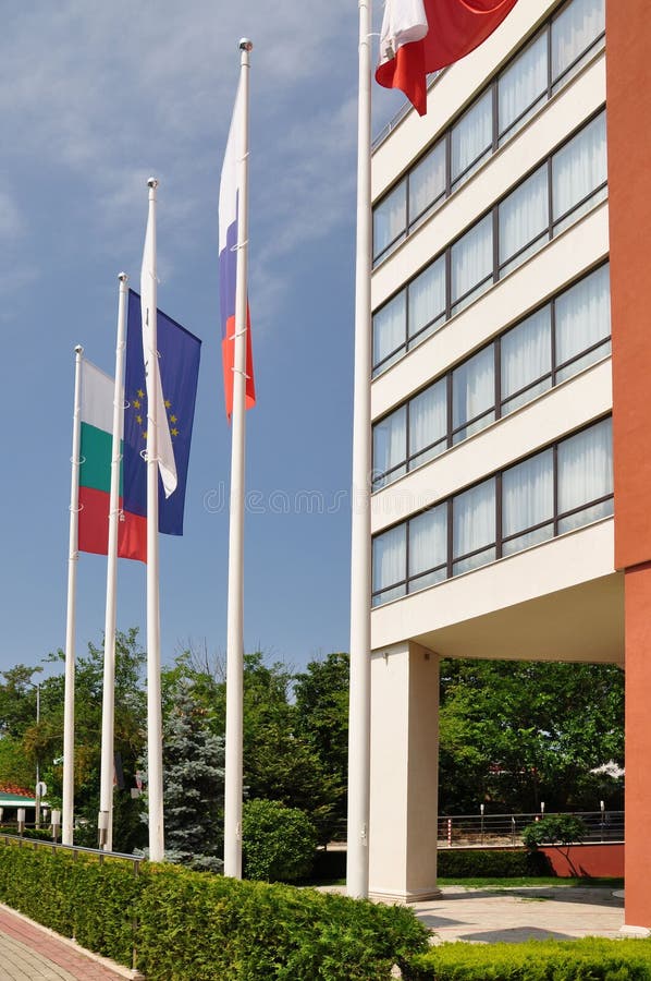 Flags of the hotel. stock photo. Image of health, coast - 16482678