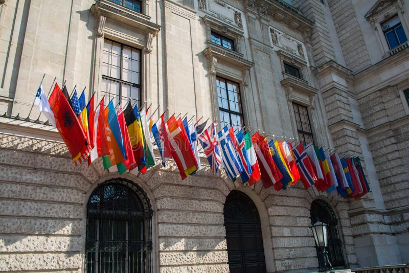 Flags at the HQ of OSCE stock image. Image of country - 47568083