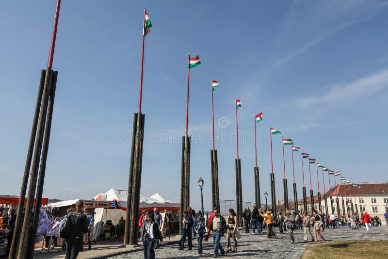 Flags of Hungary in Buda Castle in Budapest Editorial Image - Image of ...