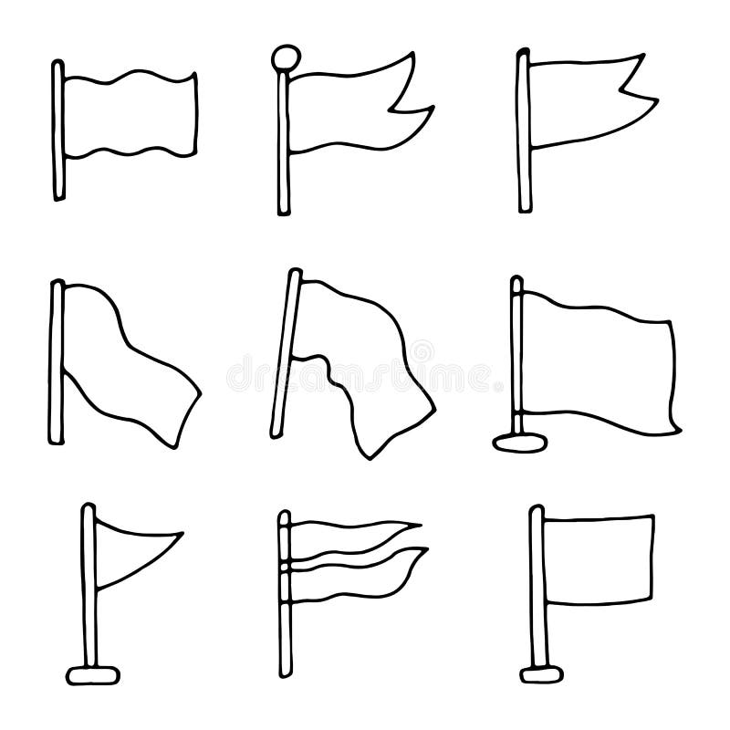 Flags Icons Set. Hand Drawing Object in Isolation Stock Vector ...