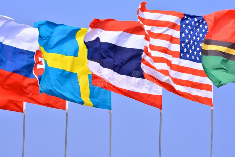 Countries flags flying stock image. Image of develop - 17690155