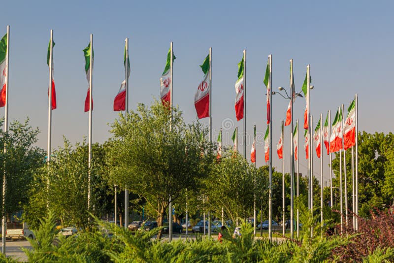 Flags of Iran at BabaTaher Square in Hamadan, Ir Stock Image - Image of ...
