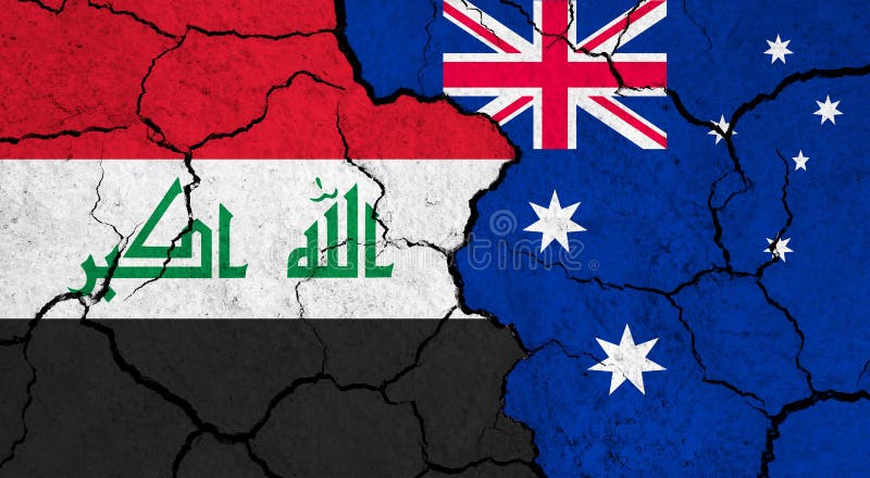 Flags of Iraq and Australia on Cracked Surface Stock Image - Image of ...